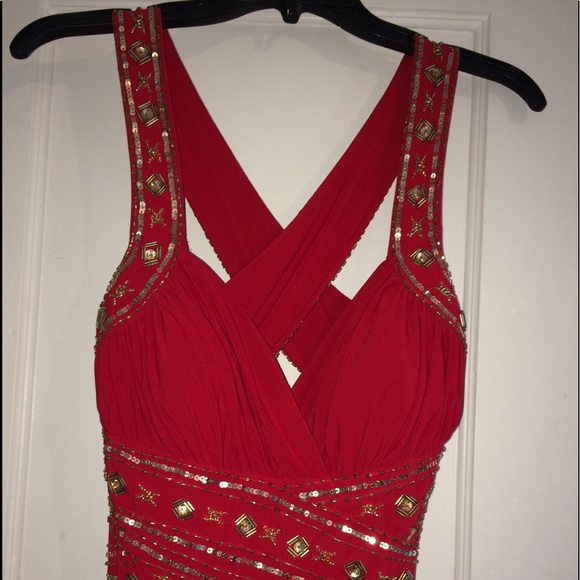 Dresses | Red And Gold Sequin Gown | Poshmark